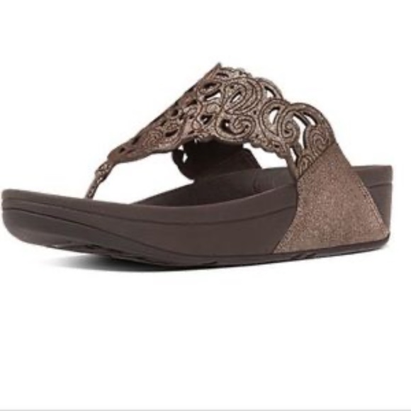 Fitflop | Shoes | Fitflop Brown Glitter Flora Laser Cut Sandals | Poshmark